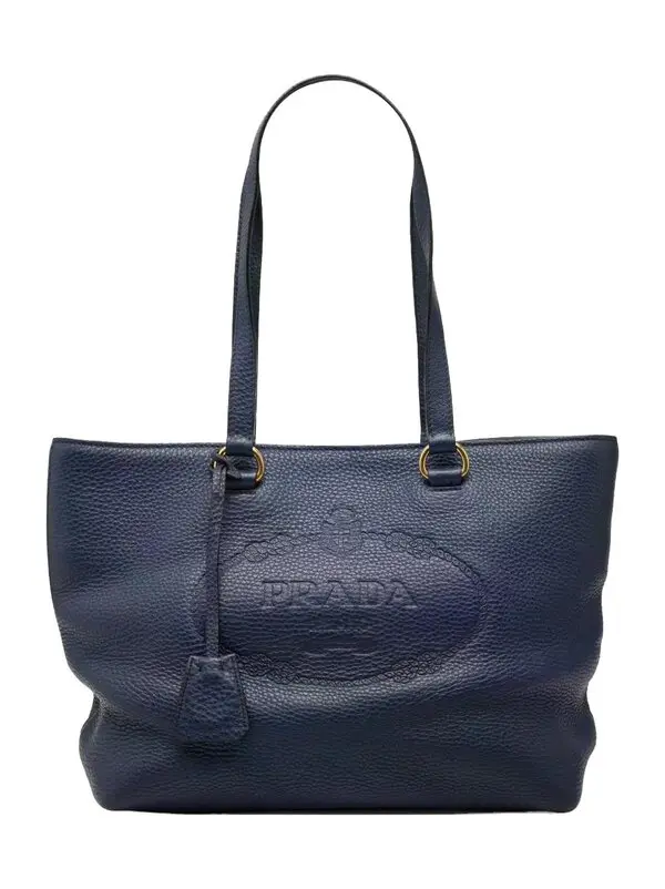 Prada Vitello Daino Canapa Logo Tote Bag - Blue