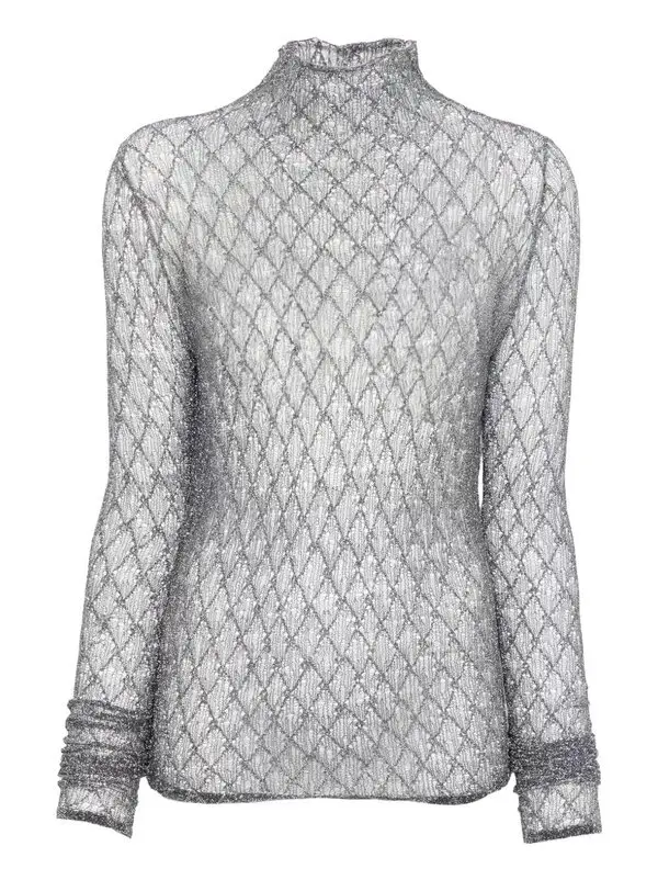 Marie Adam-Leenaerdt Diamond-mesh High-neck Top - Grey