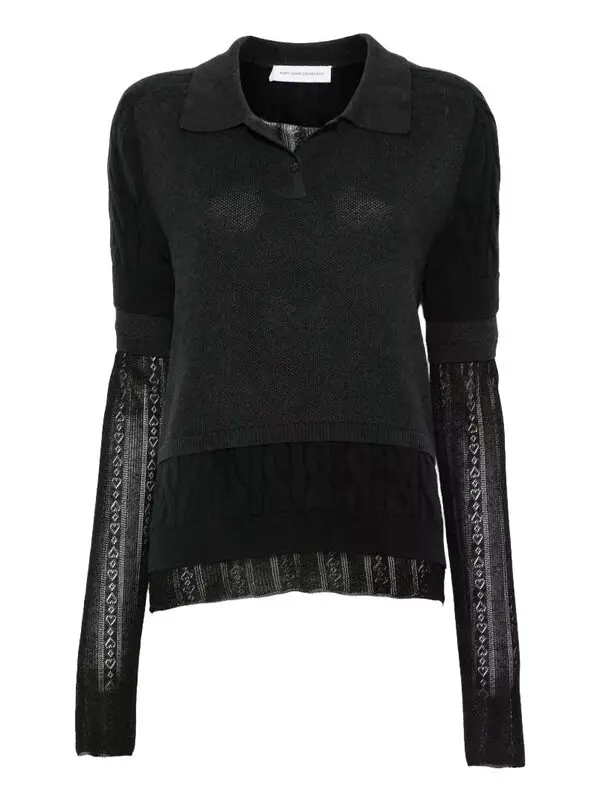 Marie Adam-Leenaerdt Layered Knitted Polo Top - Black