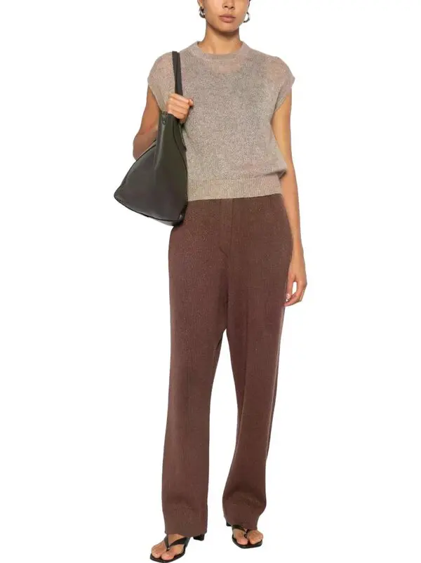 Brunello Cucinelli Ribbed Knit Straight-leg Trousers - Brown