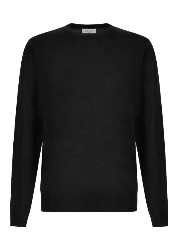 Canali Crew Neck Long Sleeve Wool Sweater - Black