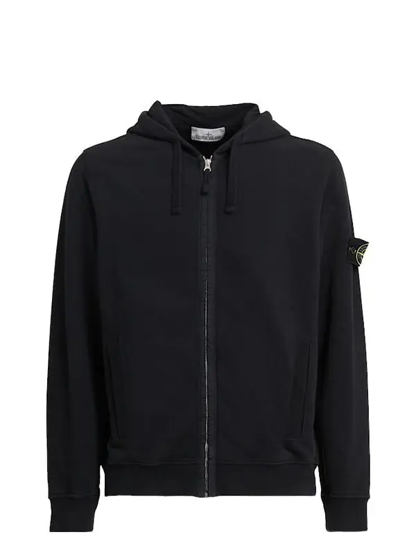 Stone Island Brushed Cotton Zip-up Hoodie - Black