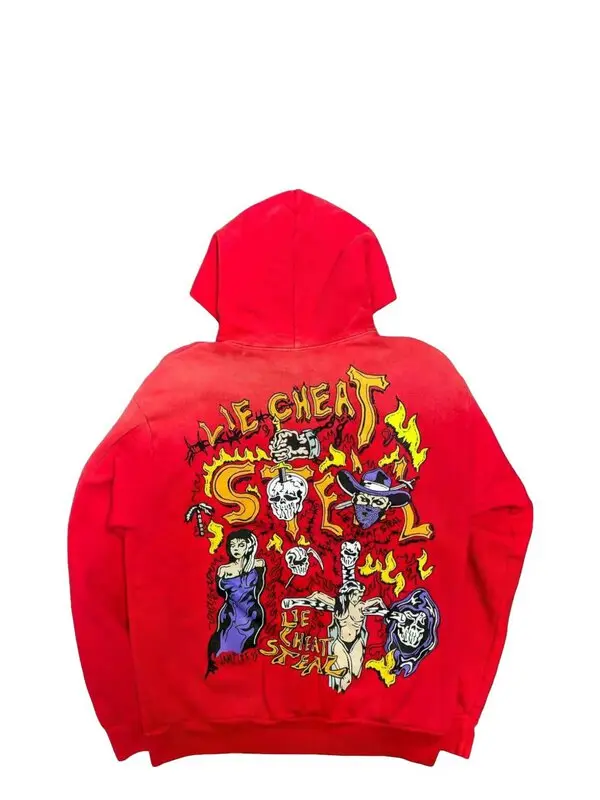 WARREN LOTAS Lie Cheat Steal Graphic-print Hoodie - Red
