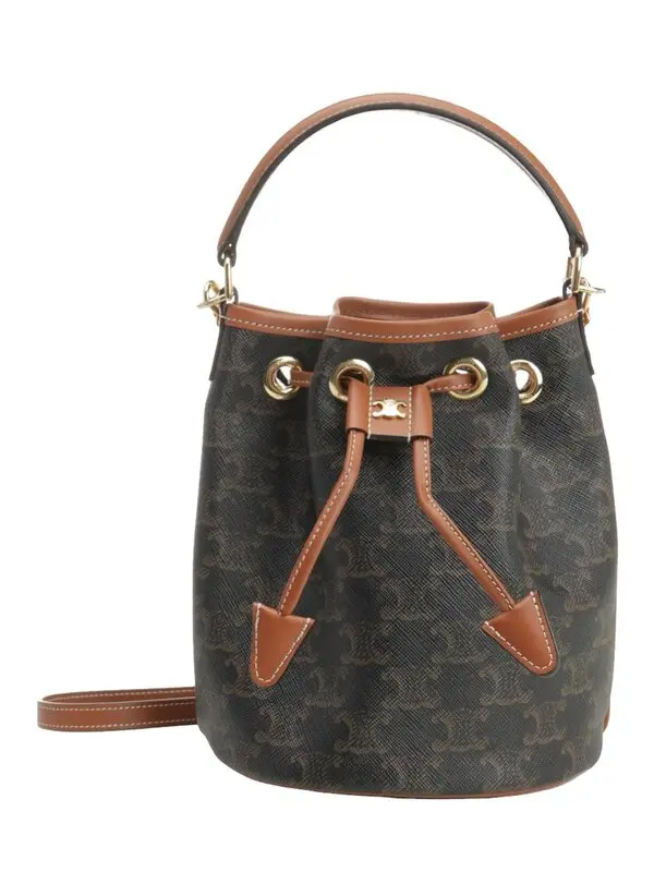 Celine Triomphe Canvas And Calfskin Bucket Bag - Brown