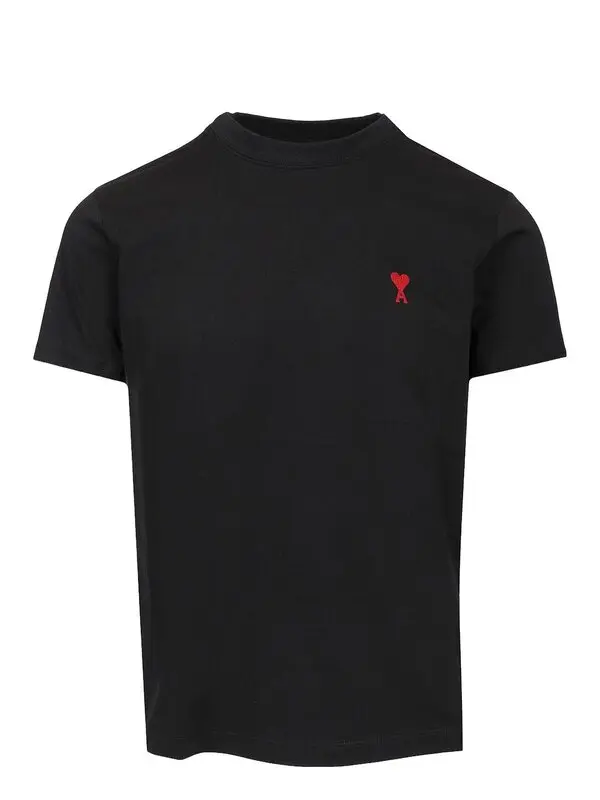 AMI Paris De Coeur" Embroidered Cotton T-shirt - Black