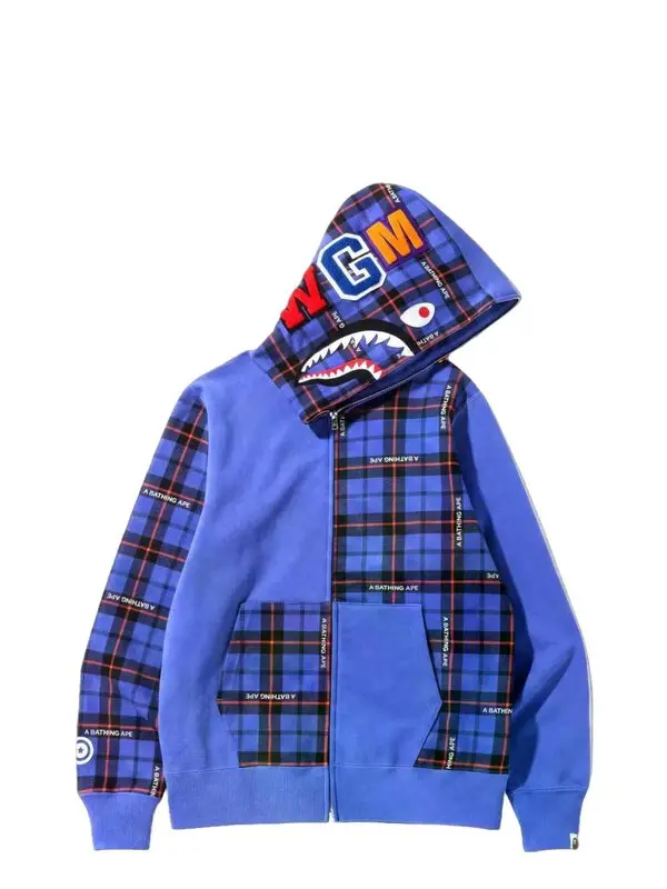 A BATHING APE Shark Check Hoodie - Blue