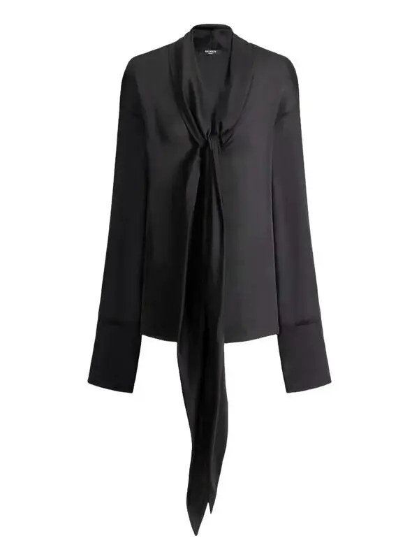 Balmain Silk Shirt With Tie Collar - Black
