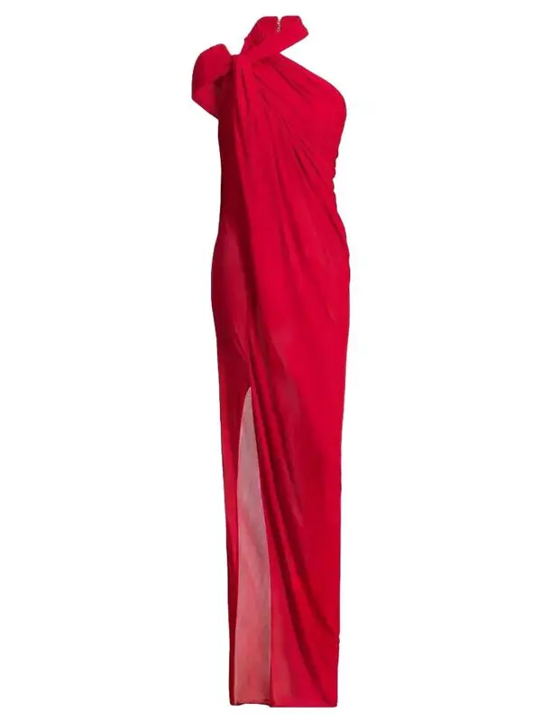 Balmain Long Draped Jersey Dress - Red