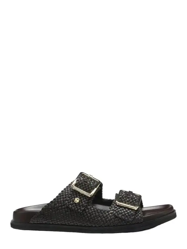 BOSS Buckle Woven Leather Sandals - Brown
