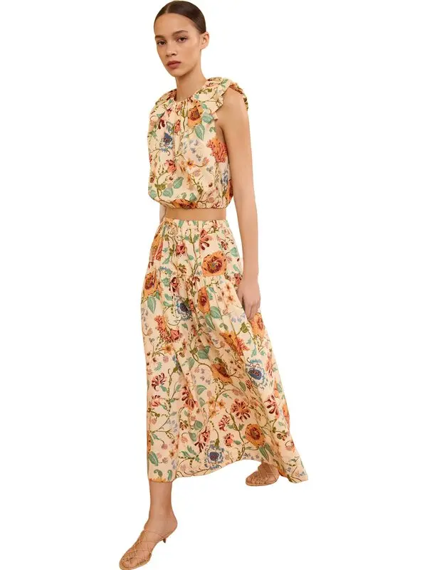 Ulla Johnson Theodora Floral Cotton Midi Skirt - Abalone
