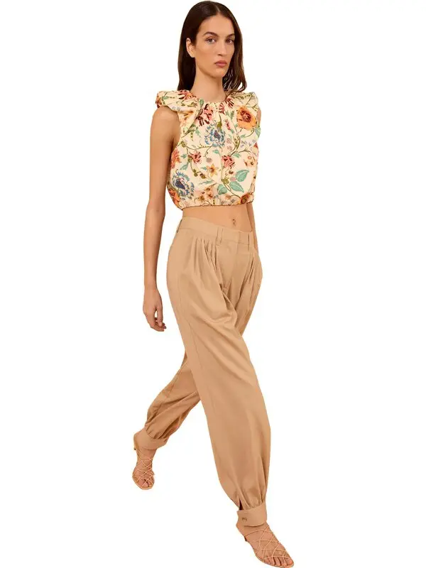 Ulla Johnson Gracie Cotton Floral Print Cropped Top - Abalone
