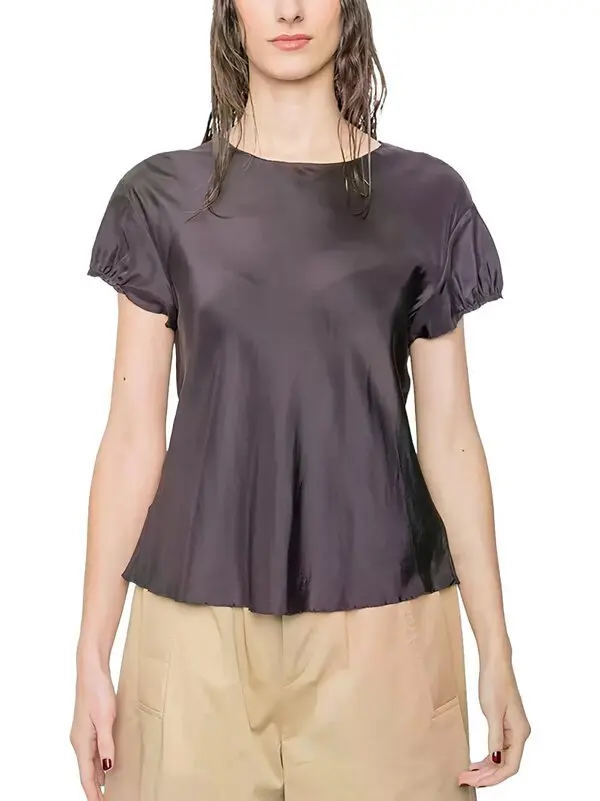 SUSANNE BOMMER Gathered Sleeve Silk T-shirt - Grey