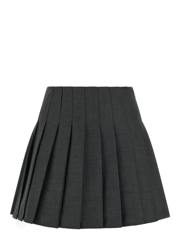 SELF-PORTRAIT Pleated Mini Skirt With Lace Trim - Gray