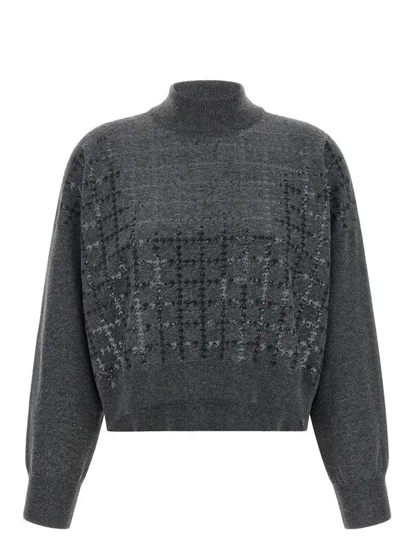 Brunello Cucinelli Cashmere Sequin Pattern Turtleneck Sweater - Gray