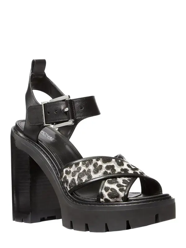 Michael Kors Colby Leopard Print Calf Hair Platform Sandals - Black