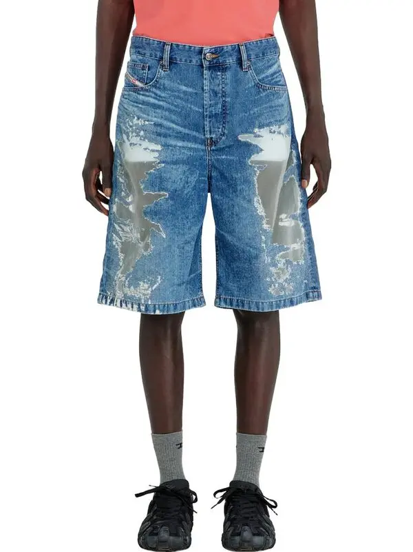 DIESEL® X Tinder "for Successful Loving" Devoré Denim Shorts - Blue