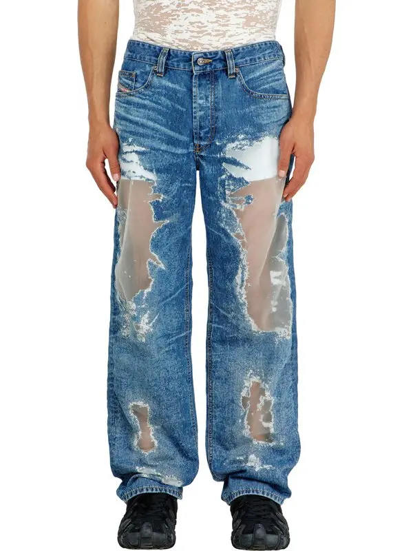 DIESEL® D-macs Regular Fit Jeans With Devoré Detailing - Blue