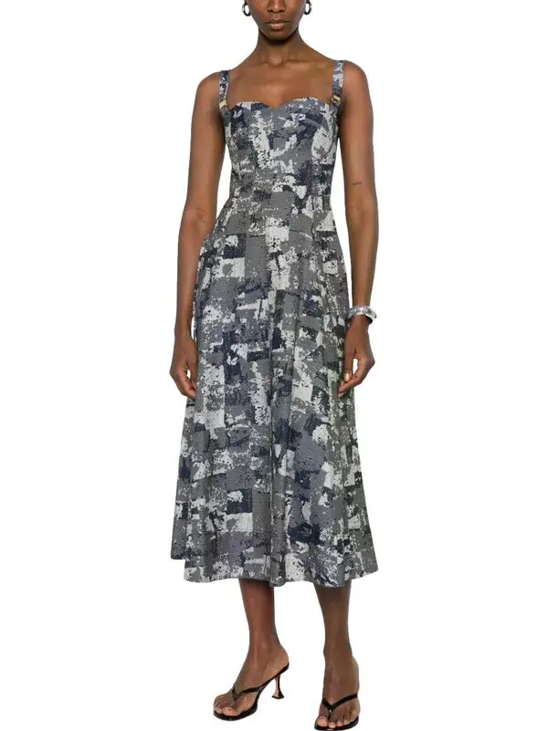 Leen Mougrhabi Grace Sweetheart Neckline A-line Midi Dress - Blue
