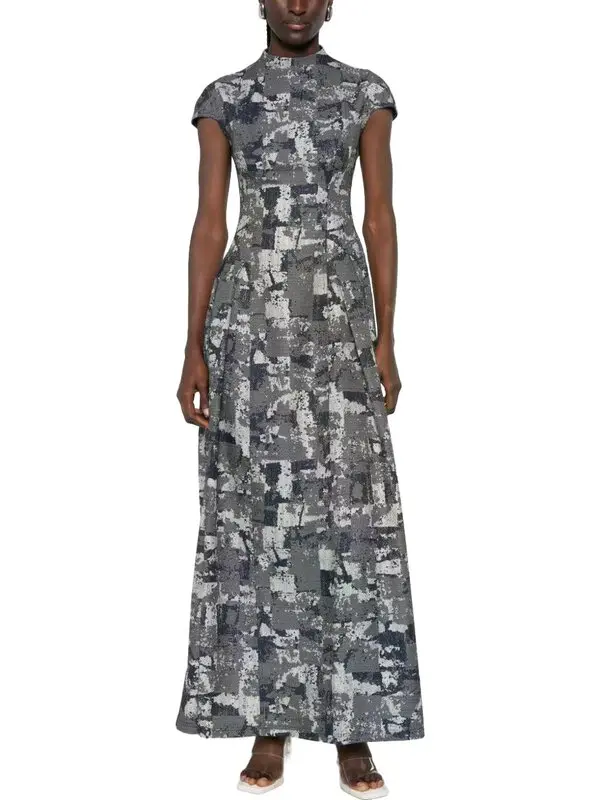 Leen Mougrhabi Rania Abstract-print Cap-sleeve Maxi Dress - Grey