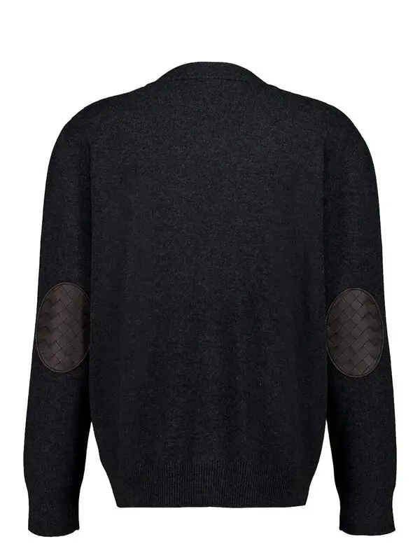 Bottega Veneta Anthracite Cashmere Cardigan With Woven Elbow Patches - Grey