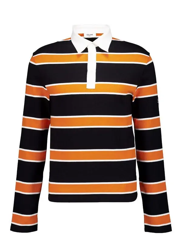 Celine Polo Shirt L/s Striped Jersey Cotton - Black