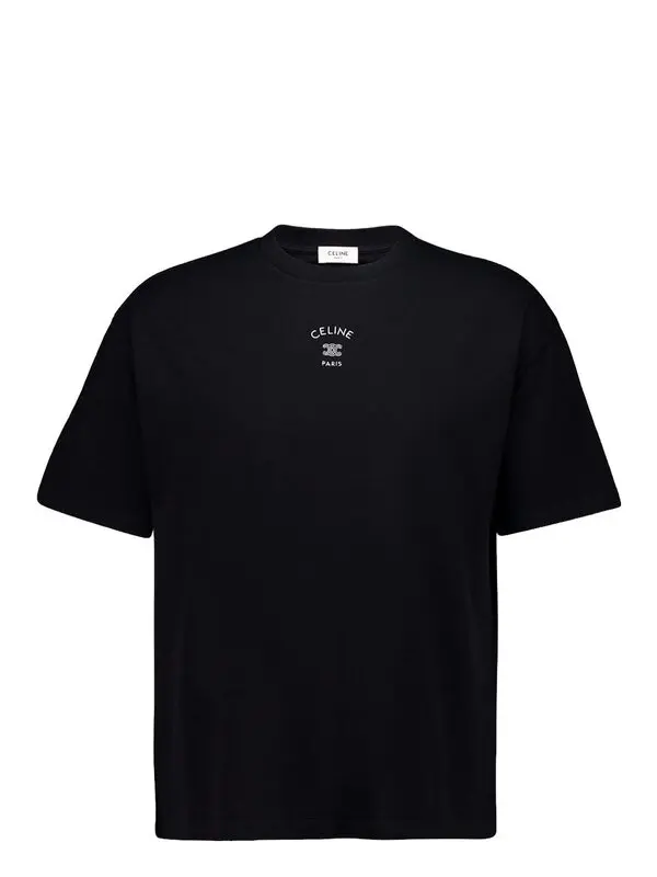 Celine T-shirt Relaxed Fit S/s C-neck Jersey Cotton - Black