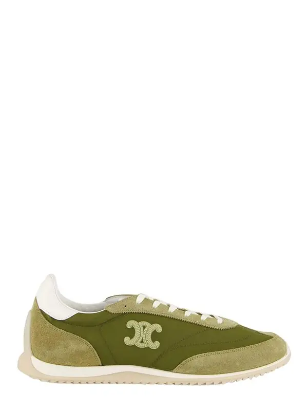 Celine L-top Lace-up Sneakers In Nylon, Suede & Leather - Green