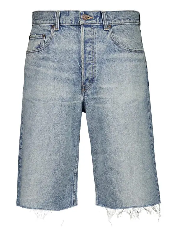Celine Rigid Cotton Denim Bermuda Shorts - Blue