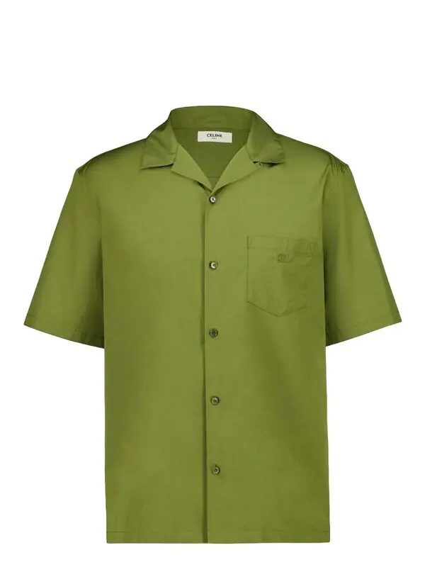 Celine Shirt Bowling S/s Button Up Cotton Poplin - Green
