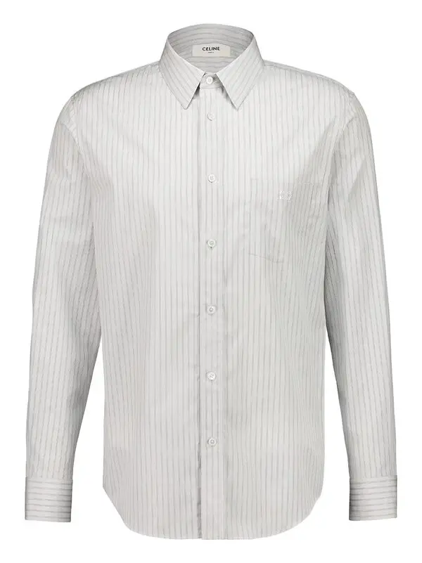 Celine Shirt Loose Fit L/s Button Up Striped Cotton Popl - White