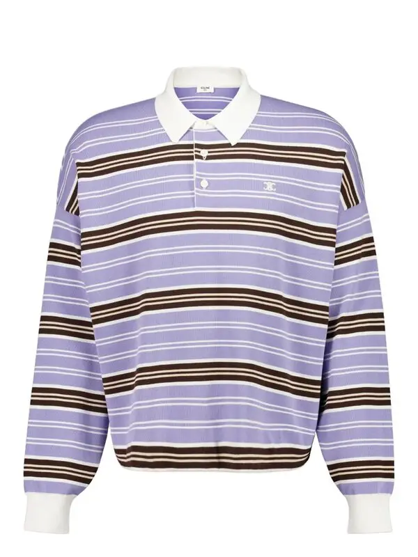 Celine Striped Cotton Long Sleeve Polo Sweater - Blue