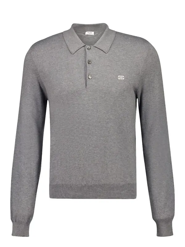 Celine Polo L/s Fine Knit Cotton - Grey