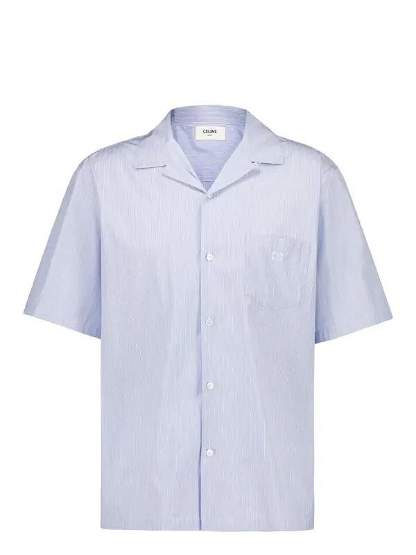 Celine Shirt Bowling S/s Button Up Striped Cotton Poplin - Blue