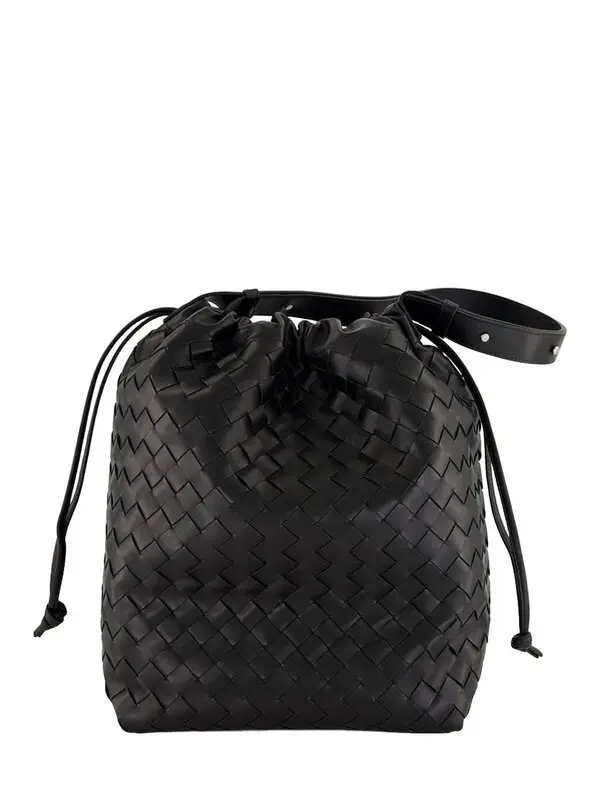 Bottega Veneta Woven Lambskin Drawstring Bag - Silver