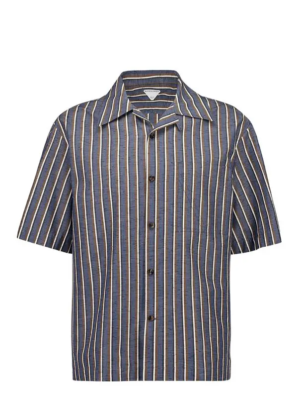 Bottega Veneta Stripe Cotton-linen Short Sleeve Shirt - Blue