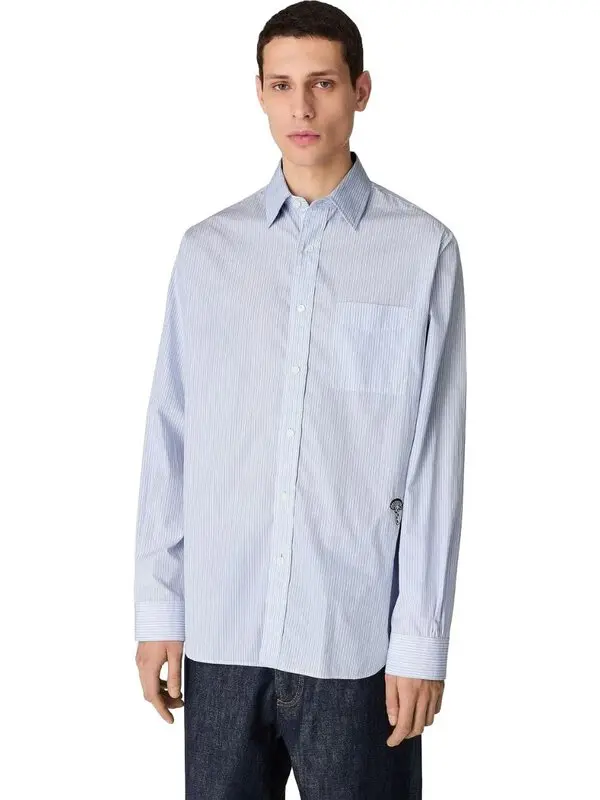 Bottega Veneta White Striped Cotton Poplin Shirt - Blue