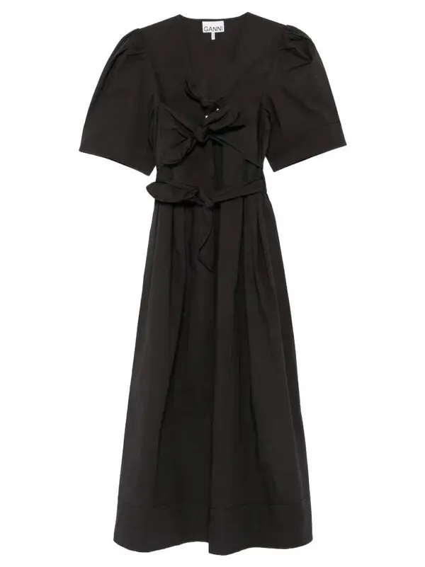GANNI Satin Finish Midi Dress - Black