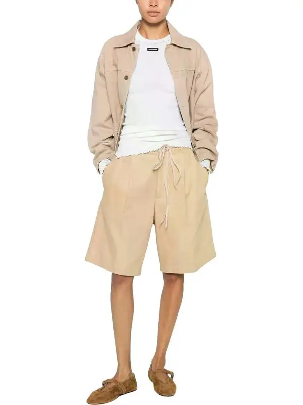 Miu Miu Ribbed Knit Silk T-shirt With Ruffle Trim - Neutrals