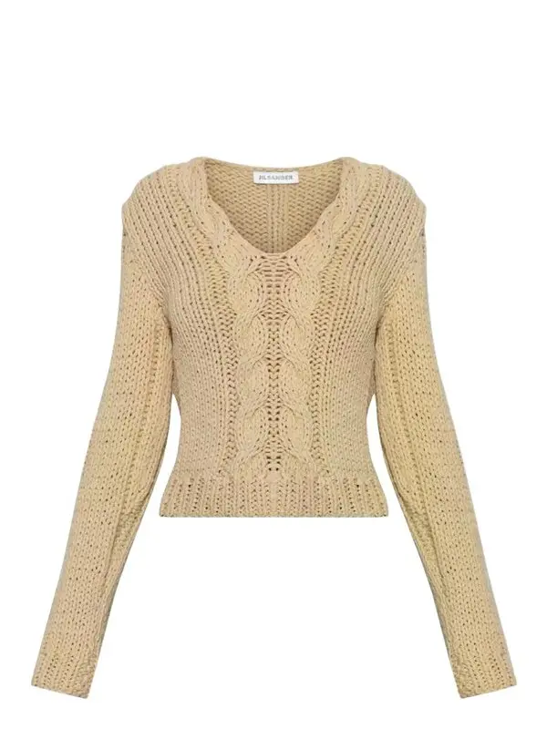 JIL SANDER Cable Knit V-neck Sweater - Neutrals
