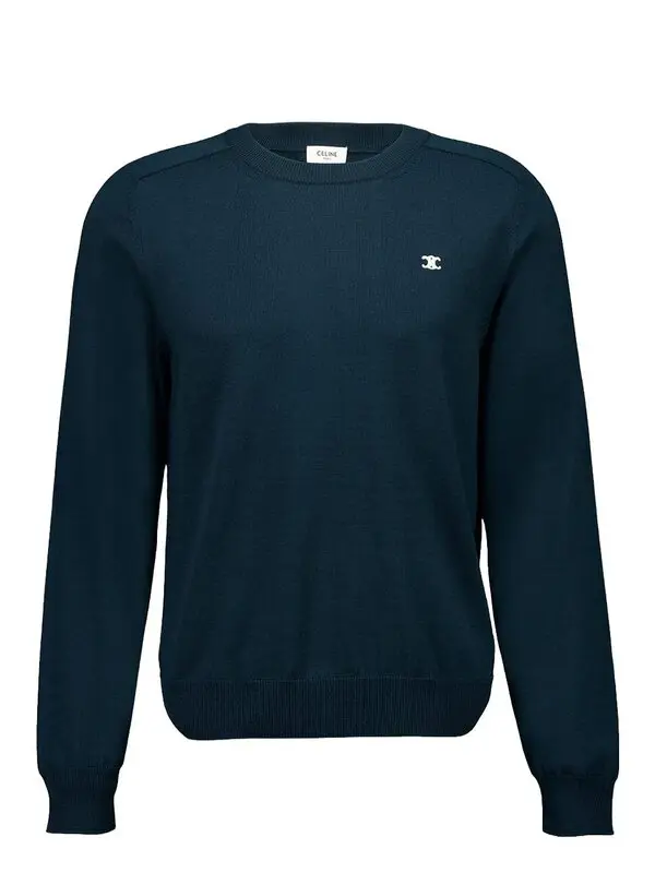 Celine Triomphe Wool Crewneck Sweater - Blue