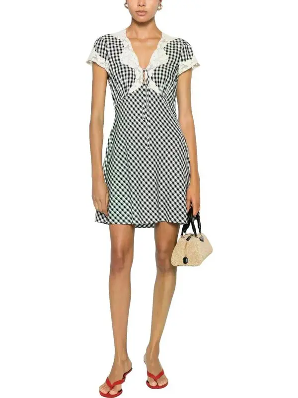 Rixo Lacie Lace-trim Gingham Mini Dress - Black
