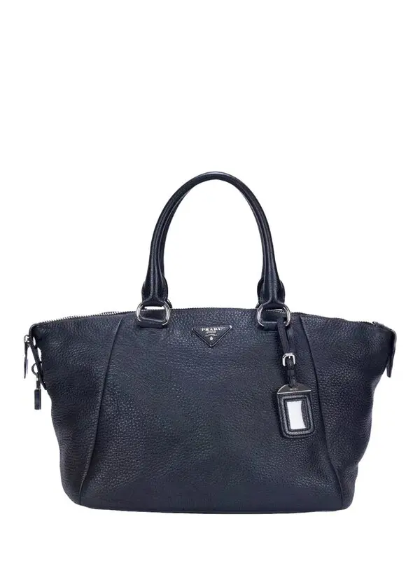 Prada Logo Plaque Tote Bag - Black