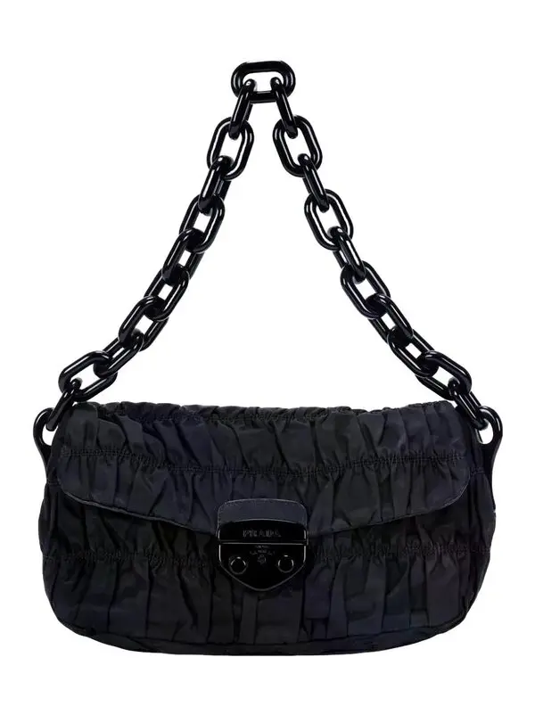 Prada Tessuto Gaufre Chain Shoulder Bag - Black