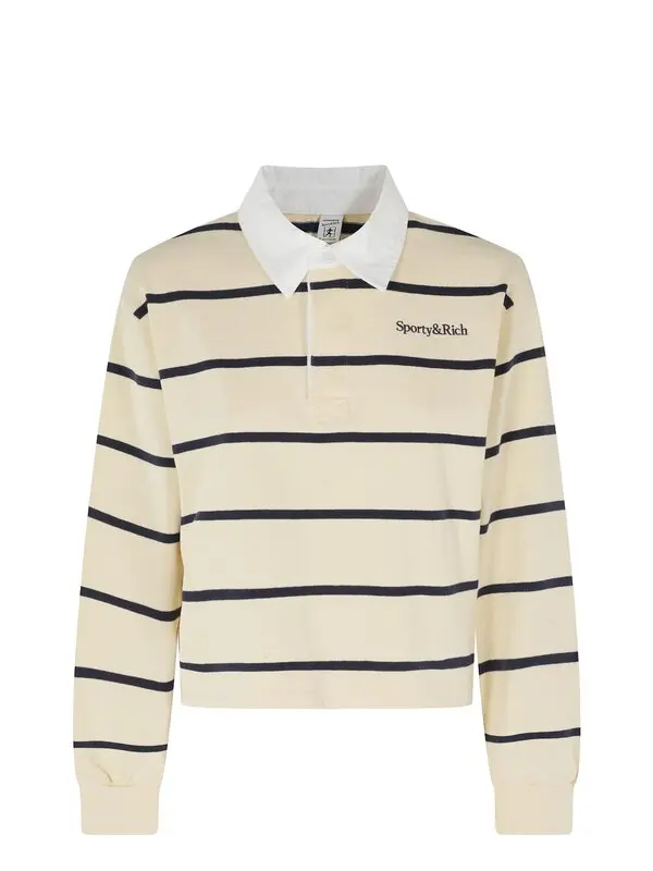 SPORTY & RICH Striped Polo Shirt - Navy
