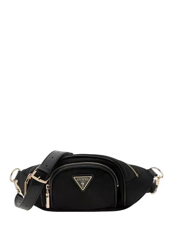 Guess Follie Logo-plaque Front-zip Belt Bag - Black