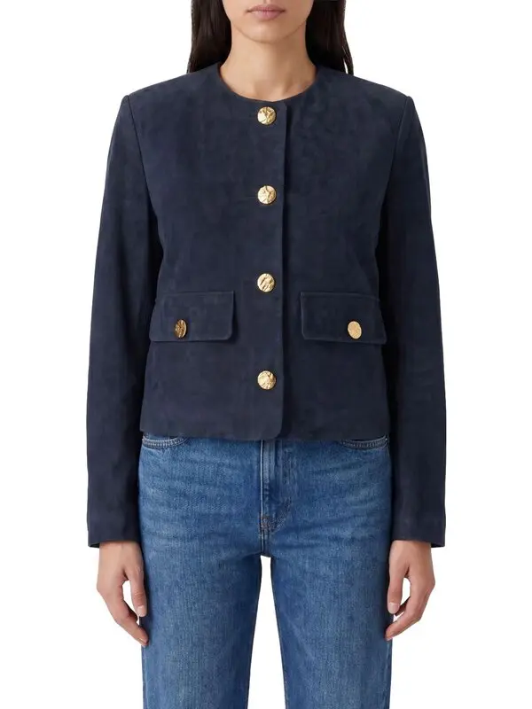ARMA Suede Jacket With Gold Button Detailing - Blue
