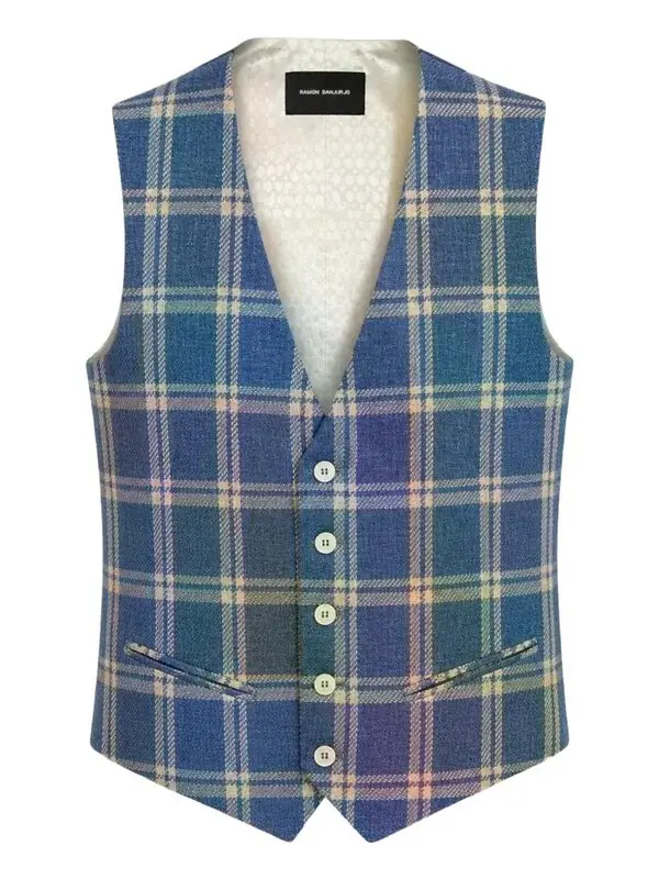 RAMON SANJURJO Checked Waistcoat - Blue