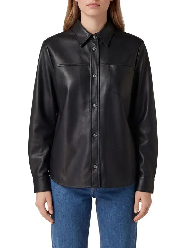 GRIFONI Leather Shirt Jacket - Black
