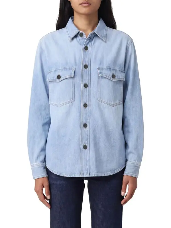 GRIFONI Button-up Shirt With Classic Collar - Gnawed Blue