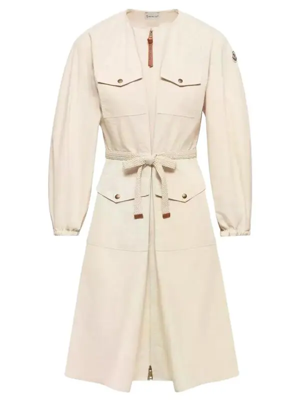 Moncler Logo Patch Poplin Midi Dress - Neutrals